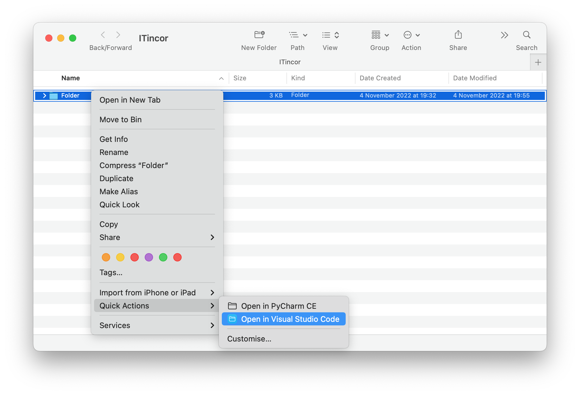 Open Folder In VSCode And In Other Applications On MacOS